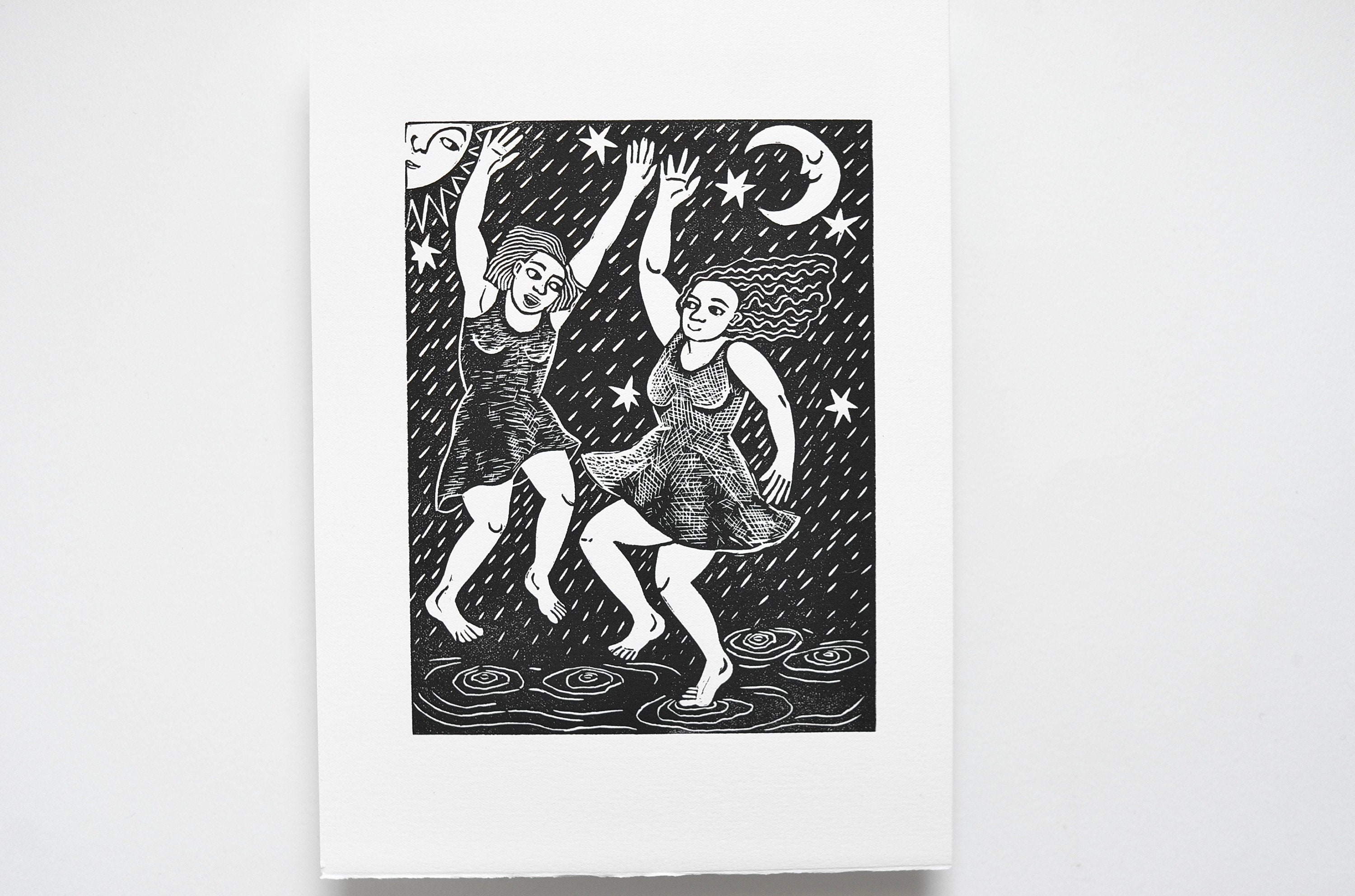 Sun and Moon Original Linocut Print Two Women Dancing in | Etsy UK