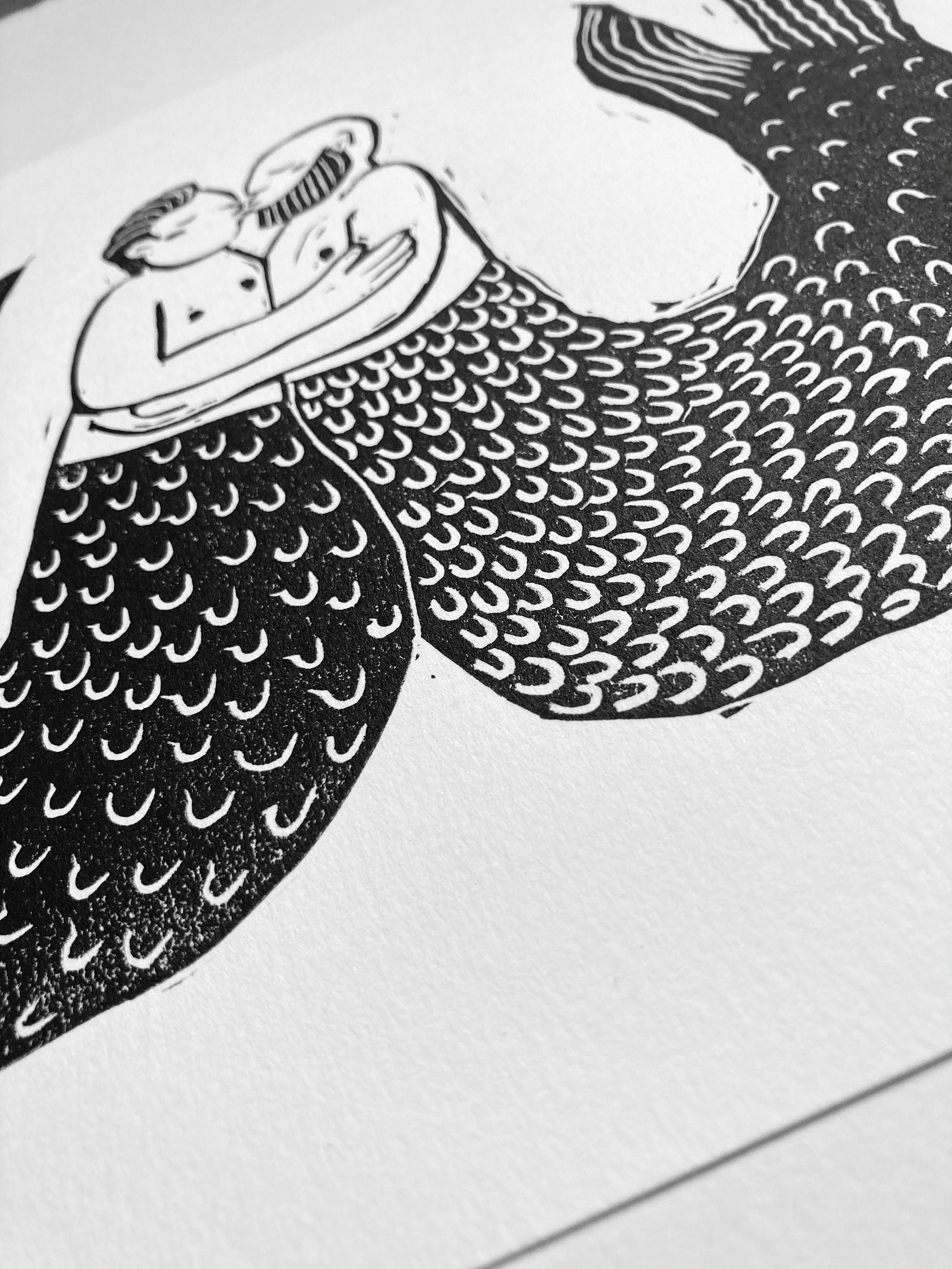 Two Mermen Original Handmade Linocut Print Art Two Men - Etsy