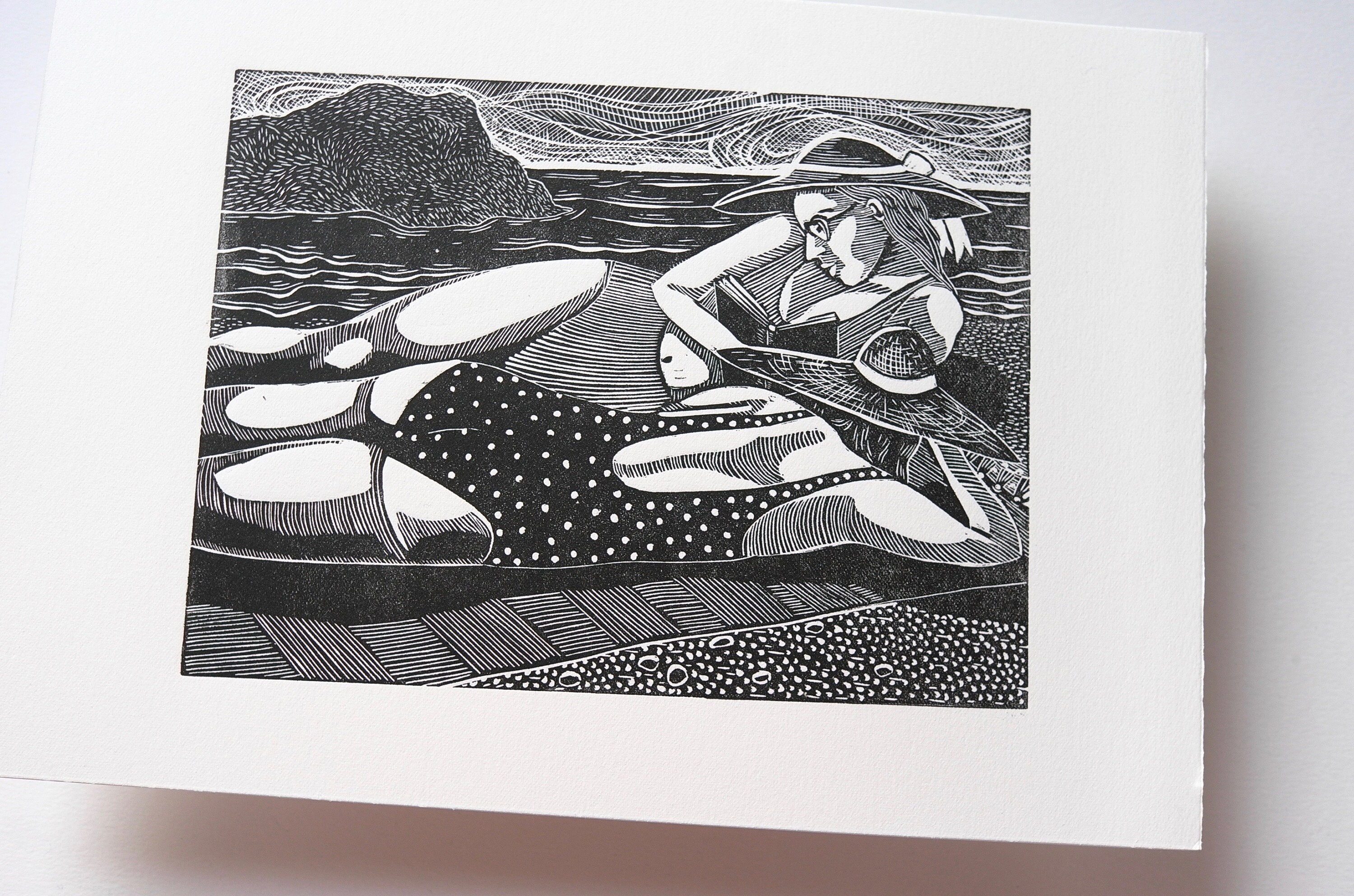 Rotherslade Beach Original Linocut Print Handmade Wild - Etsy UK