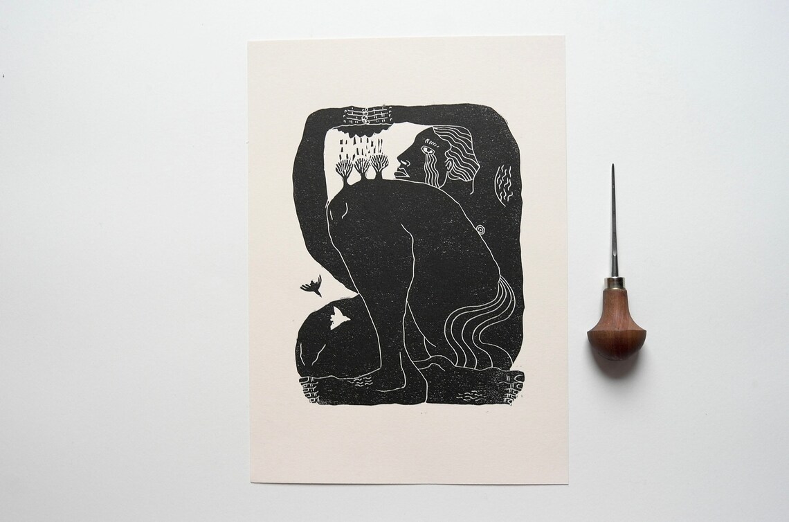 The Crying Giant Original Linocut Print Inspired by Tales of | Etsy UK