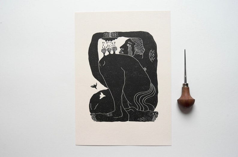 The Crying Giant Original Linocut Print Inspired by Tales of | Etsy UK