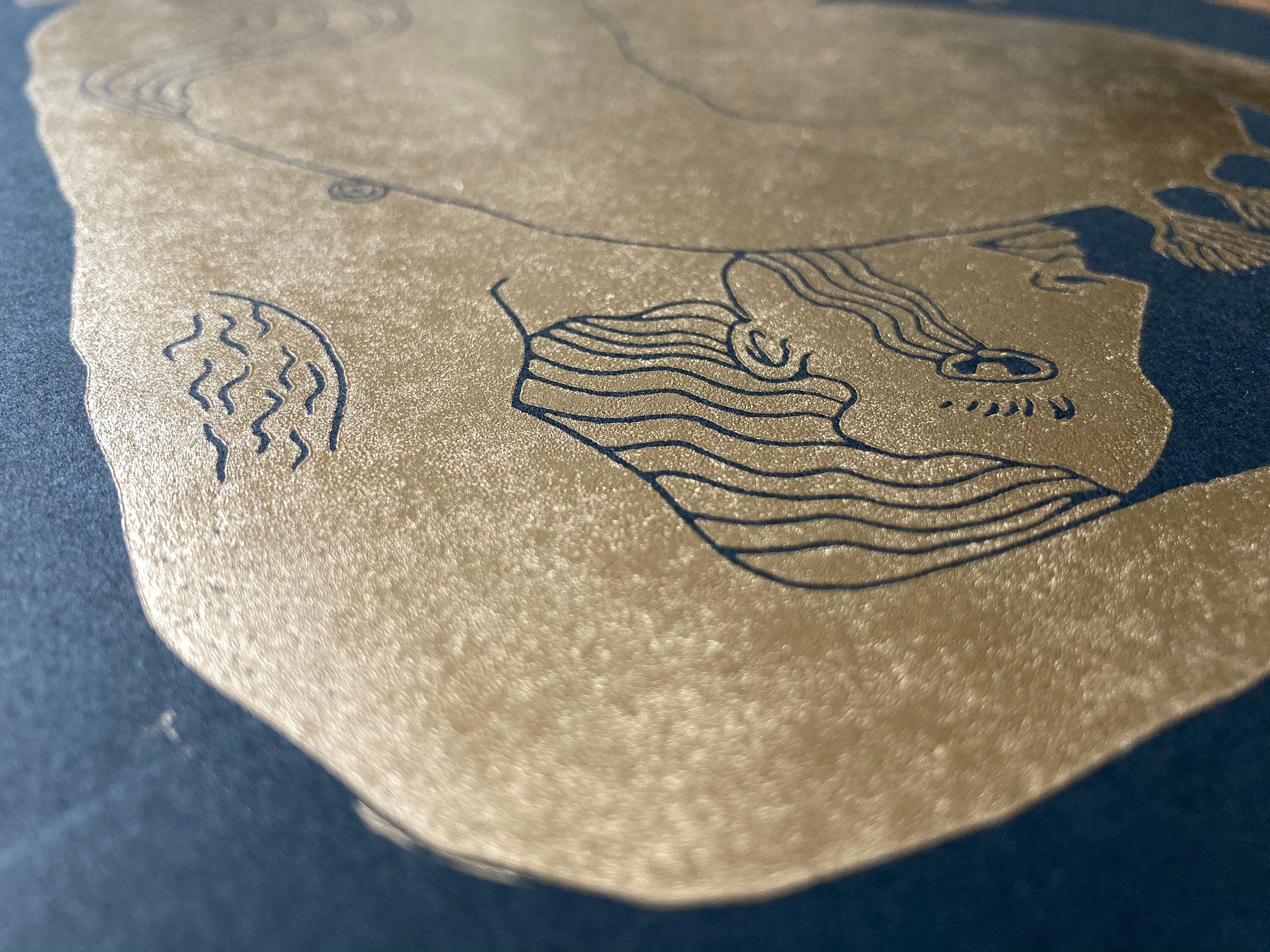 The Crying Giant Original Linocut Print in Gold Inspired - Etsy