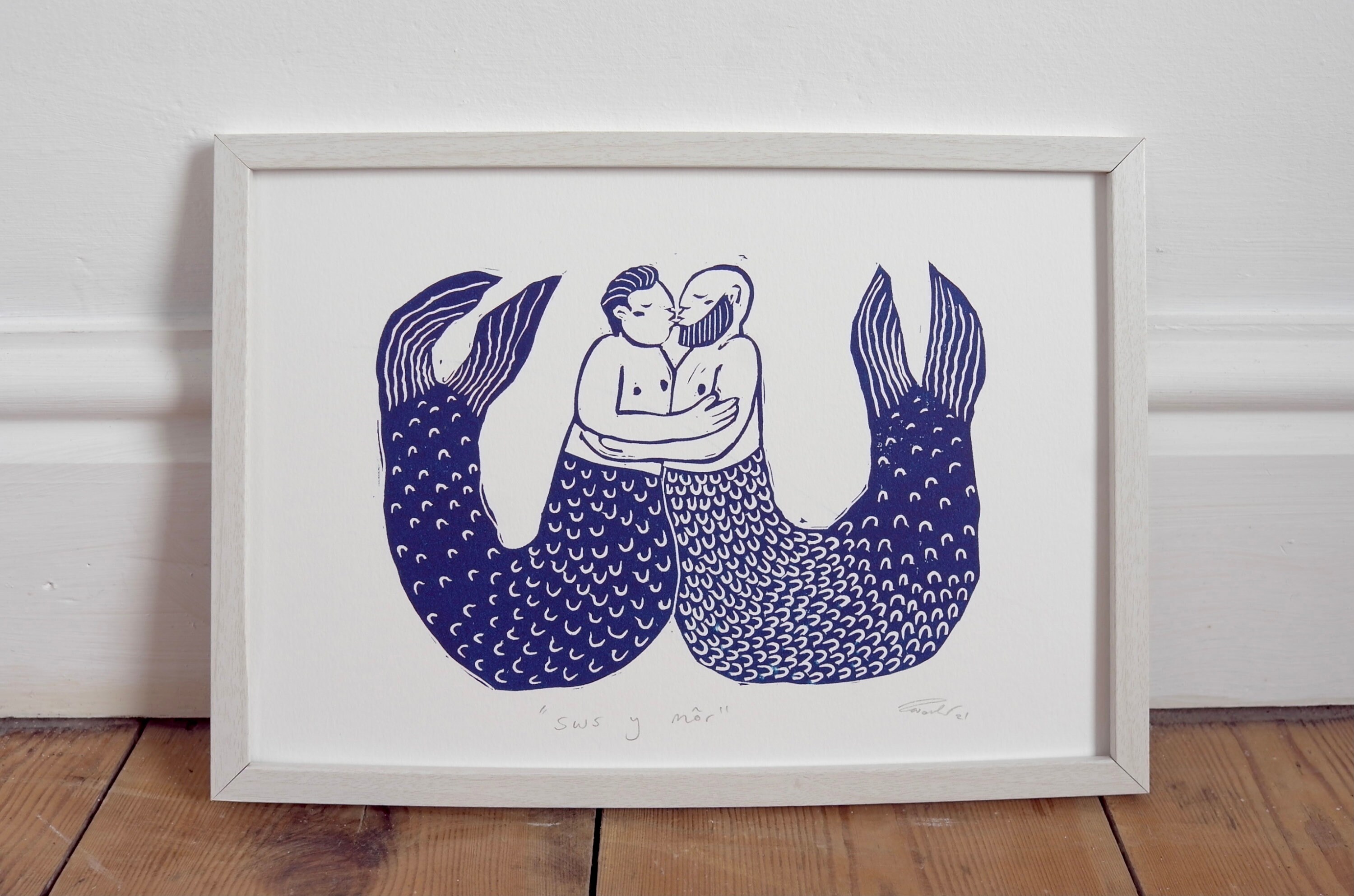 Two Mermen Original Handmade Linocut Print Art Two Men - Etsy