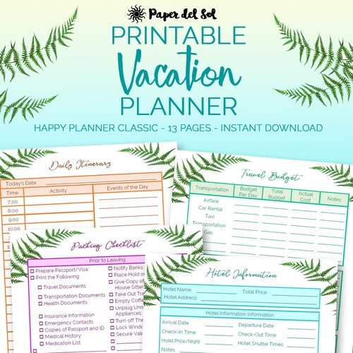 Travel Itinerary Template Vacation Planner Printable Travel - Etsy