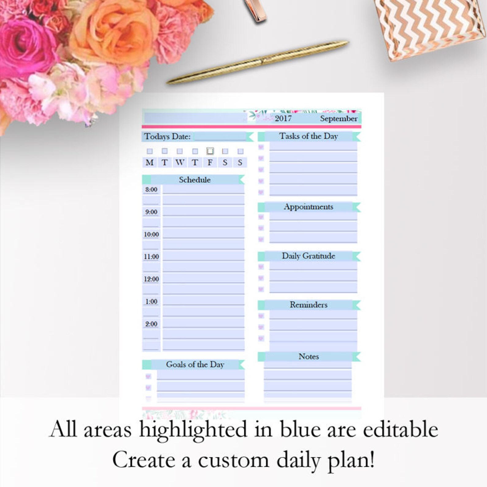 Editable Daily Planner Template PDF Daily Planner Printable - Etsy