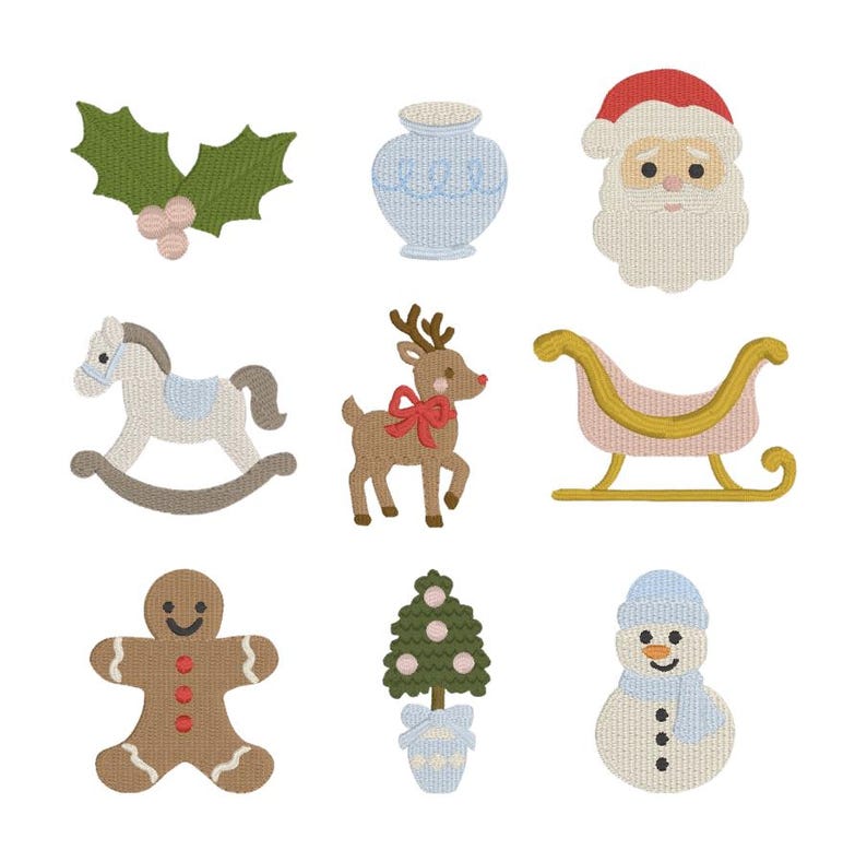 Christmas Mini Embroidery Design Set, 1.5 Inch Motifs Including Santa ...