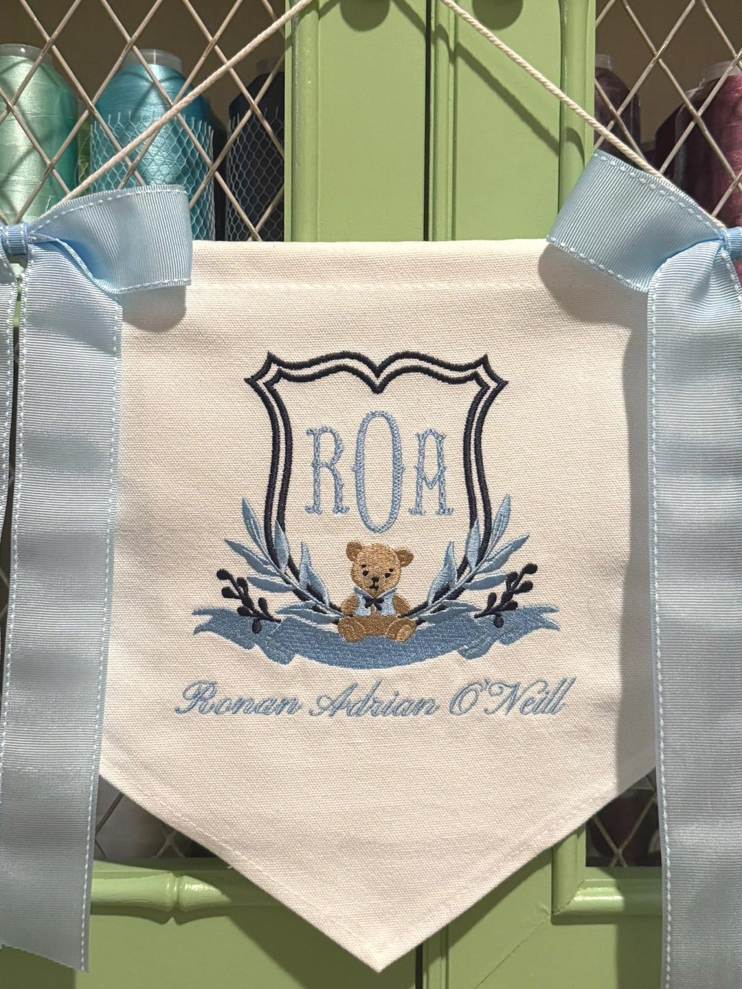 Custom Embroidered Baby Banner, Personalized Nursery Wall Hanging With ...