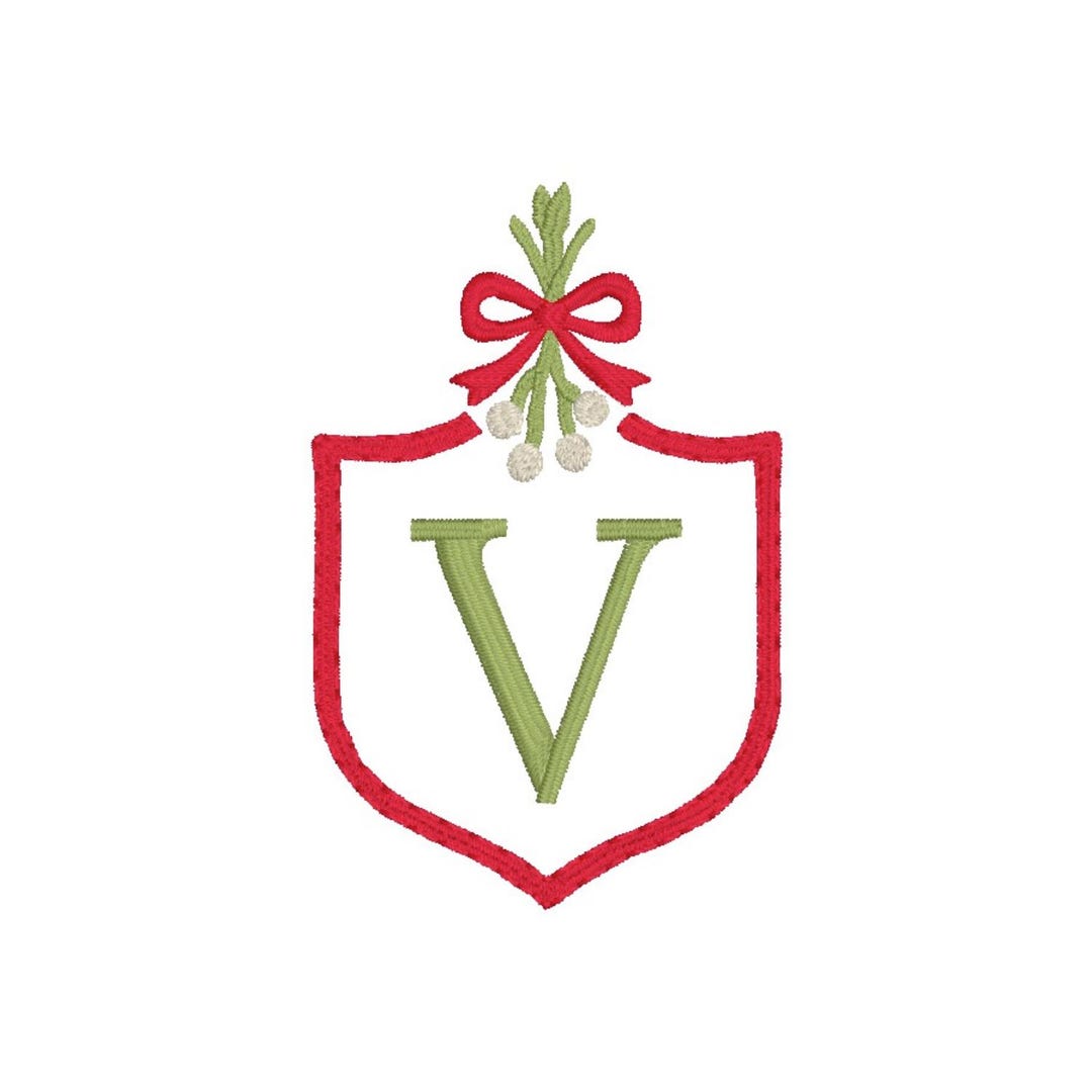 Mistletoe Crest Monogram Embroidery File With Bow and Berries ...