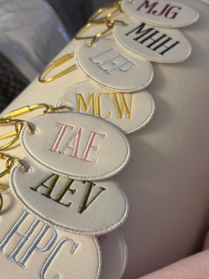 Custom Monogram Bag Charm Tag, Personalized Embroidered Luggage Tag ...