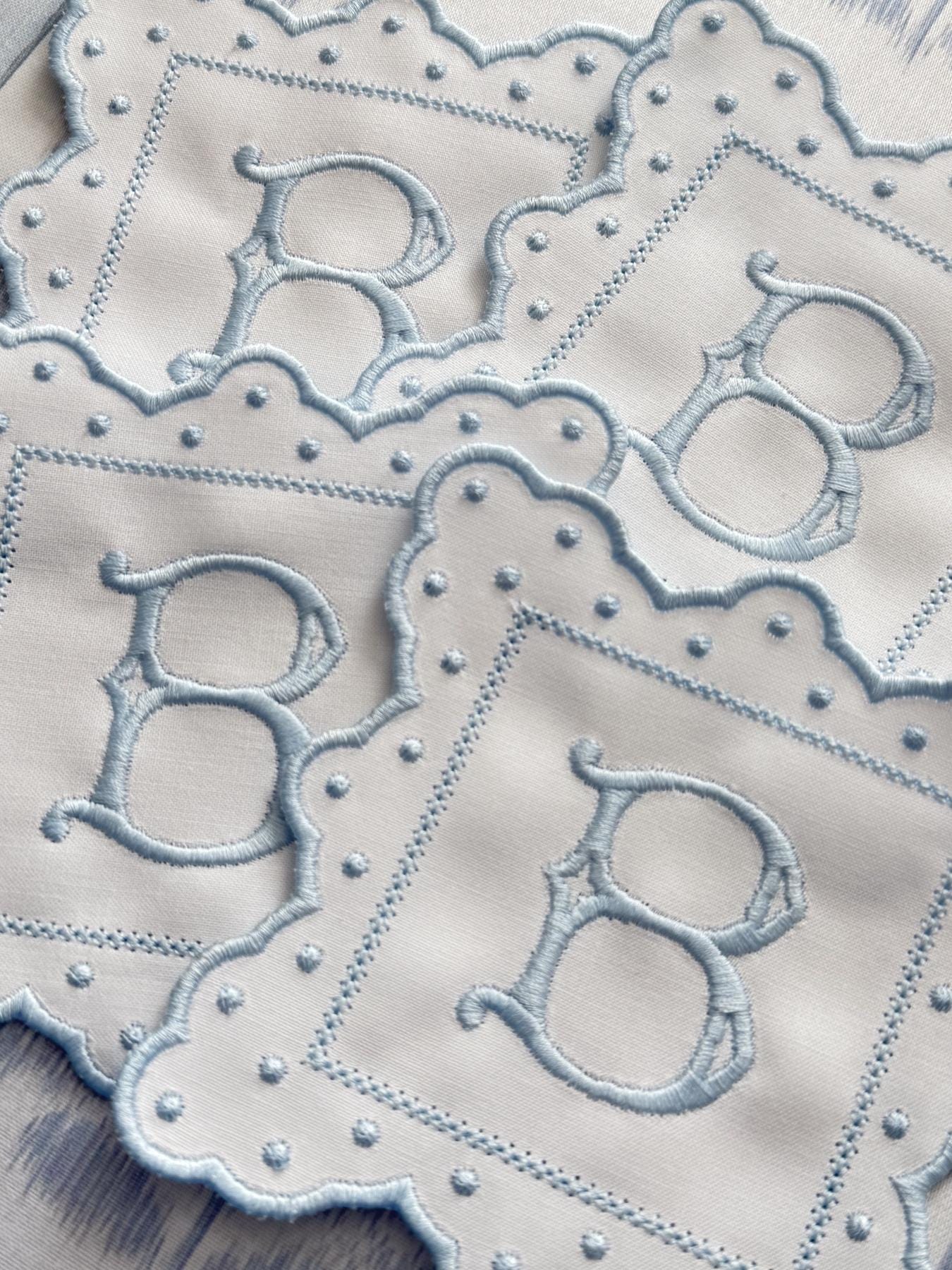 Fancy Scalloped Monogram Coasters, Embroidered Cocktail Napkins ...