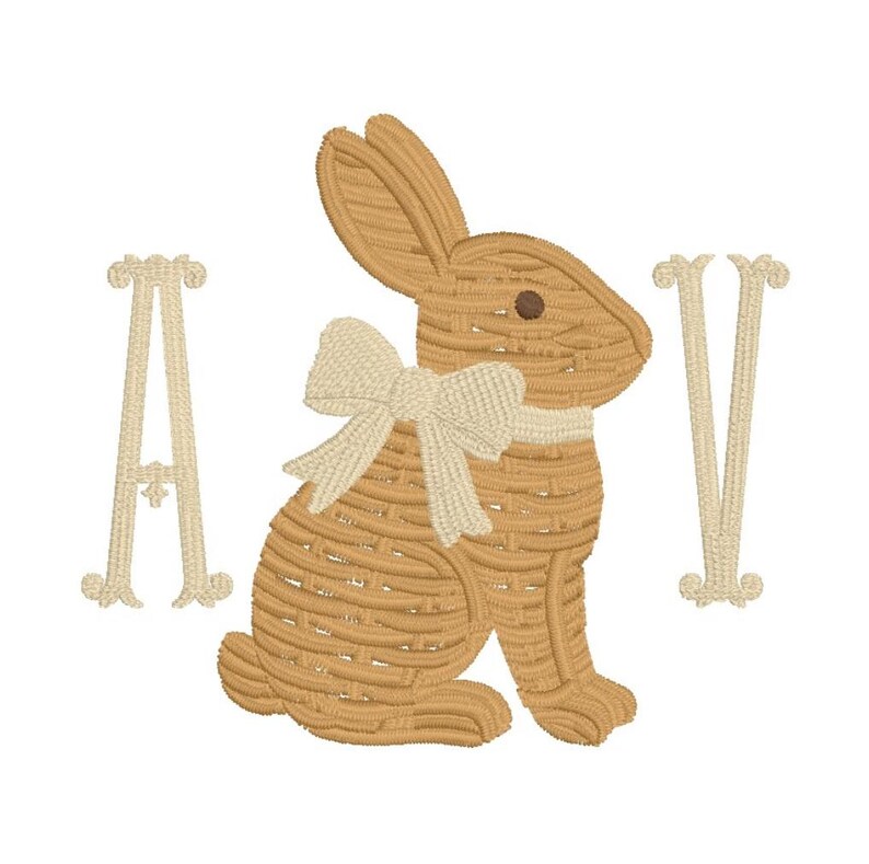 Wicker Bunny Embroidery Design With Bow, Easter Machine Embroidery File ...
