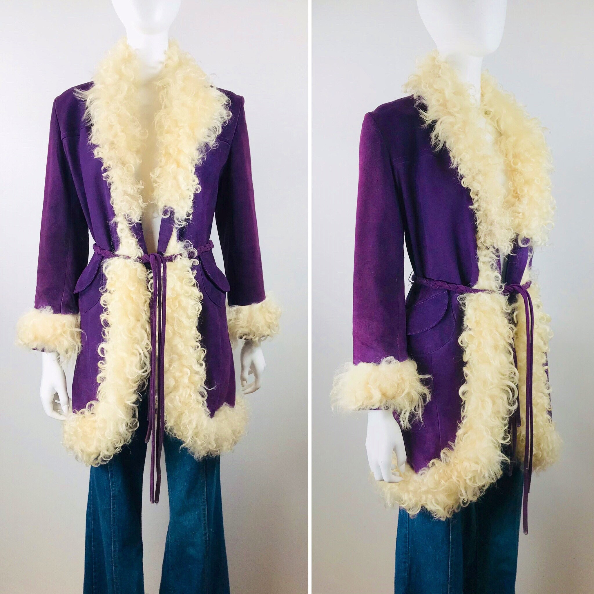 Prince Vibes ~ Restored Vintage 60s LILLI ANN Purple Suede Curly Lamb ...