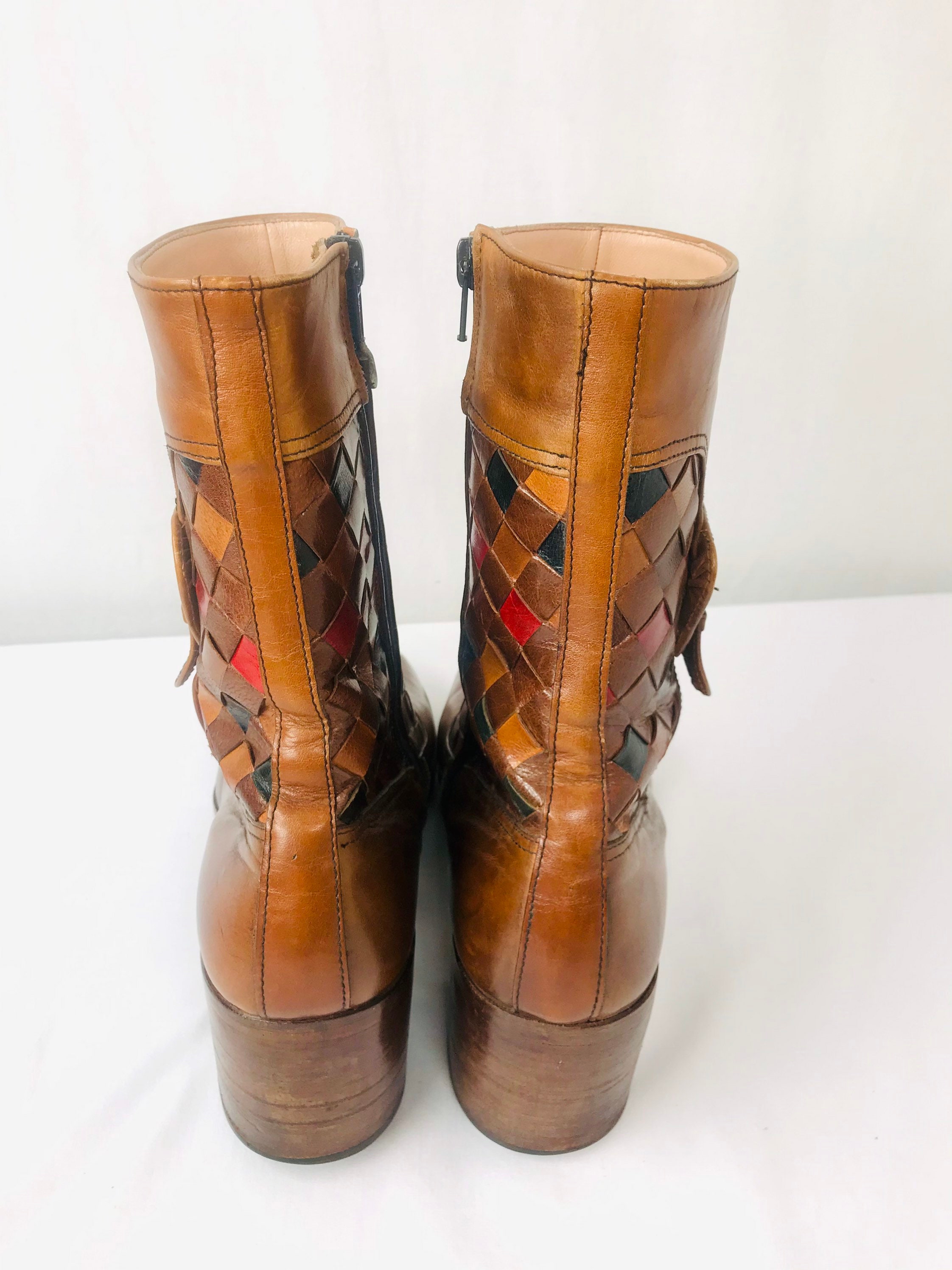 Men's Size 9.5 | Vintage 70s Weaved Leather Upper Brown Leather Side ...