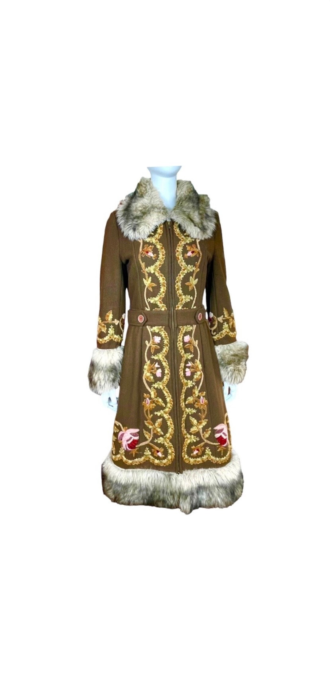Vintage Russian Princess - Embroidered Wool Faux Fur Trim Penny Lane ...