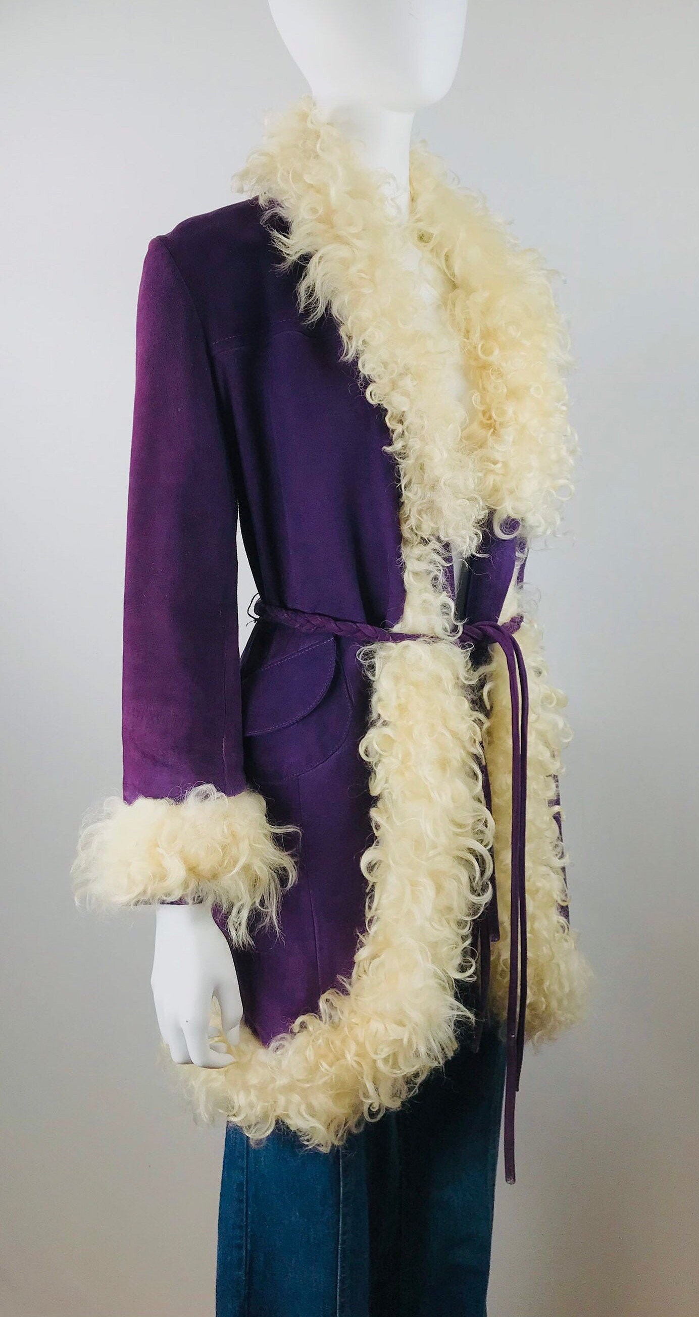 Prince Vibes ~ Restored Vintage 60s LILLI ANN Purple Suede Curly Lamb ...