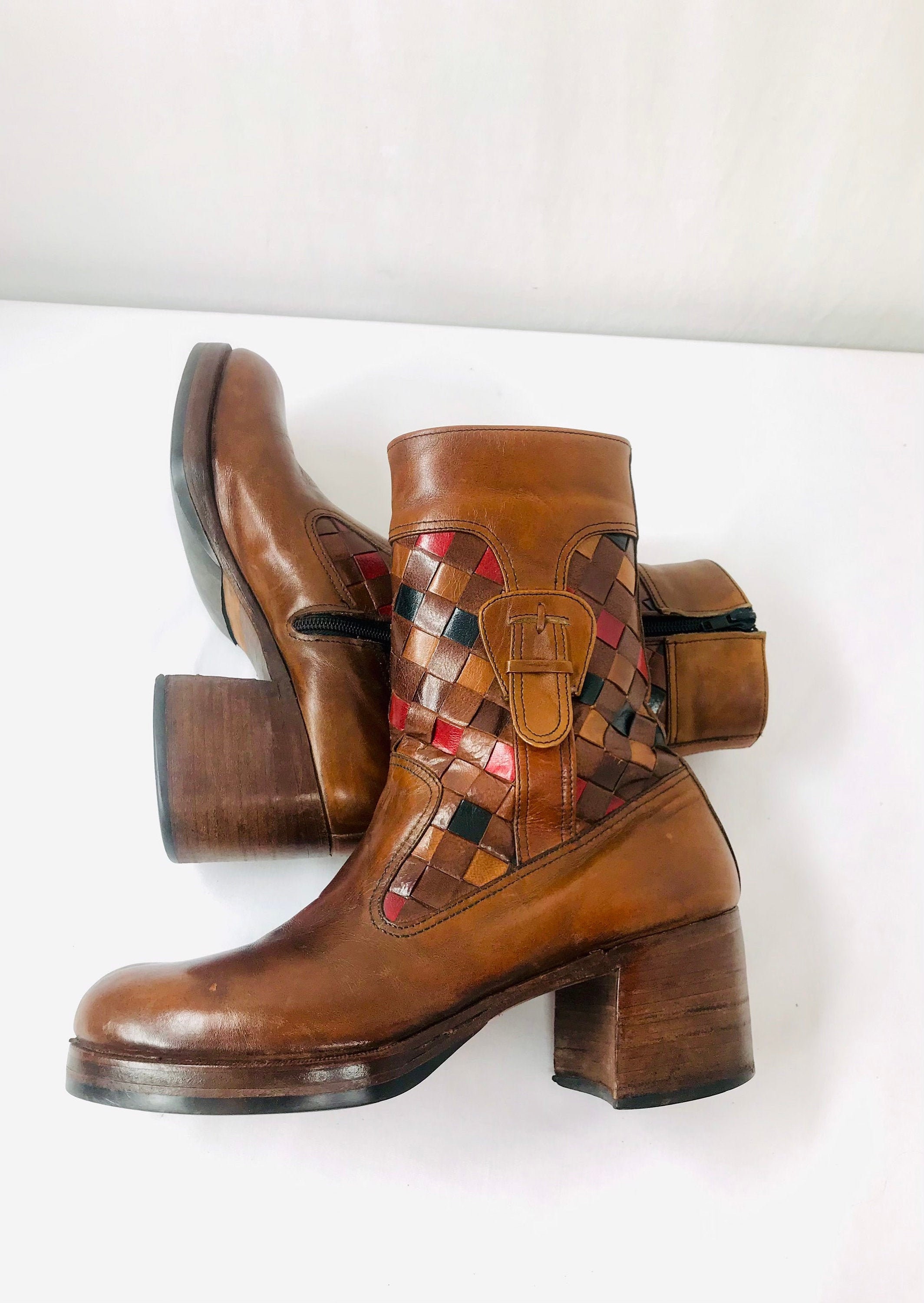 Men's Size 9.5 | Vintage 70s Weaved Leather Upper Brown Leather Side ...