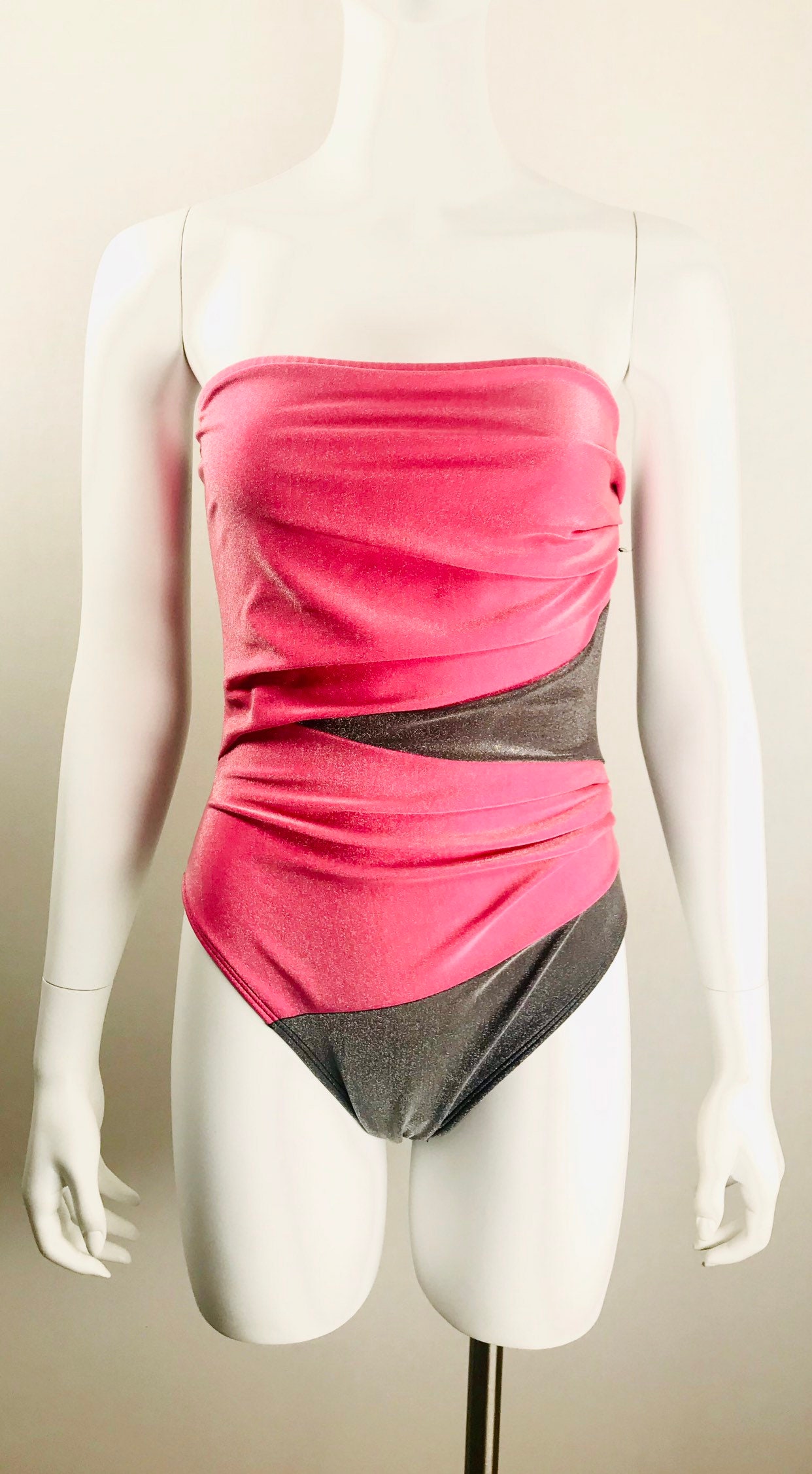 Vintage 80s 90s SOFTOUCH Metallic Sparkly Pink Gray Color Blocked ~ One ...