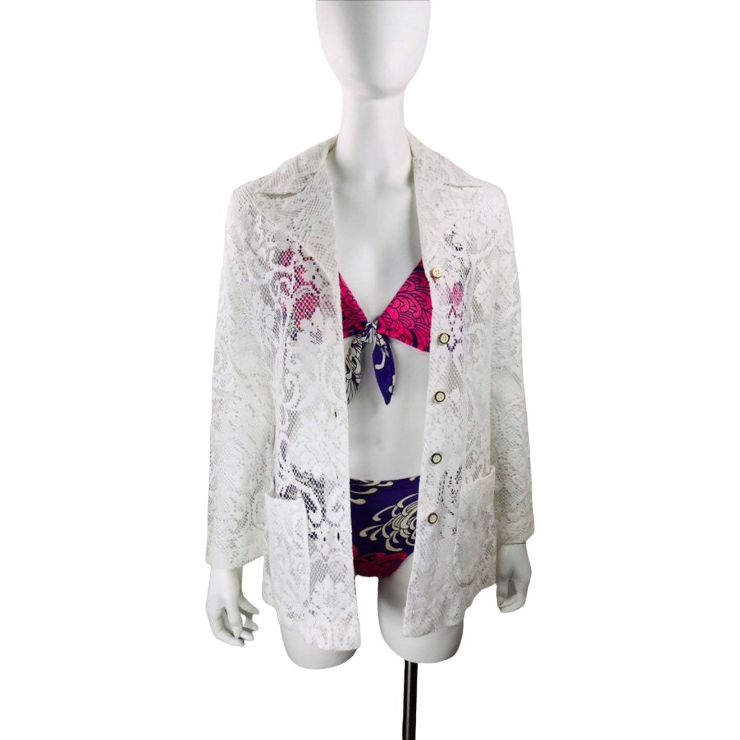 Vintage 60's 1960's Women’s White Crocheted Lace | Sheer Swim Suit ...