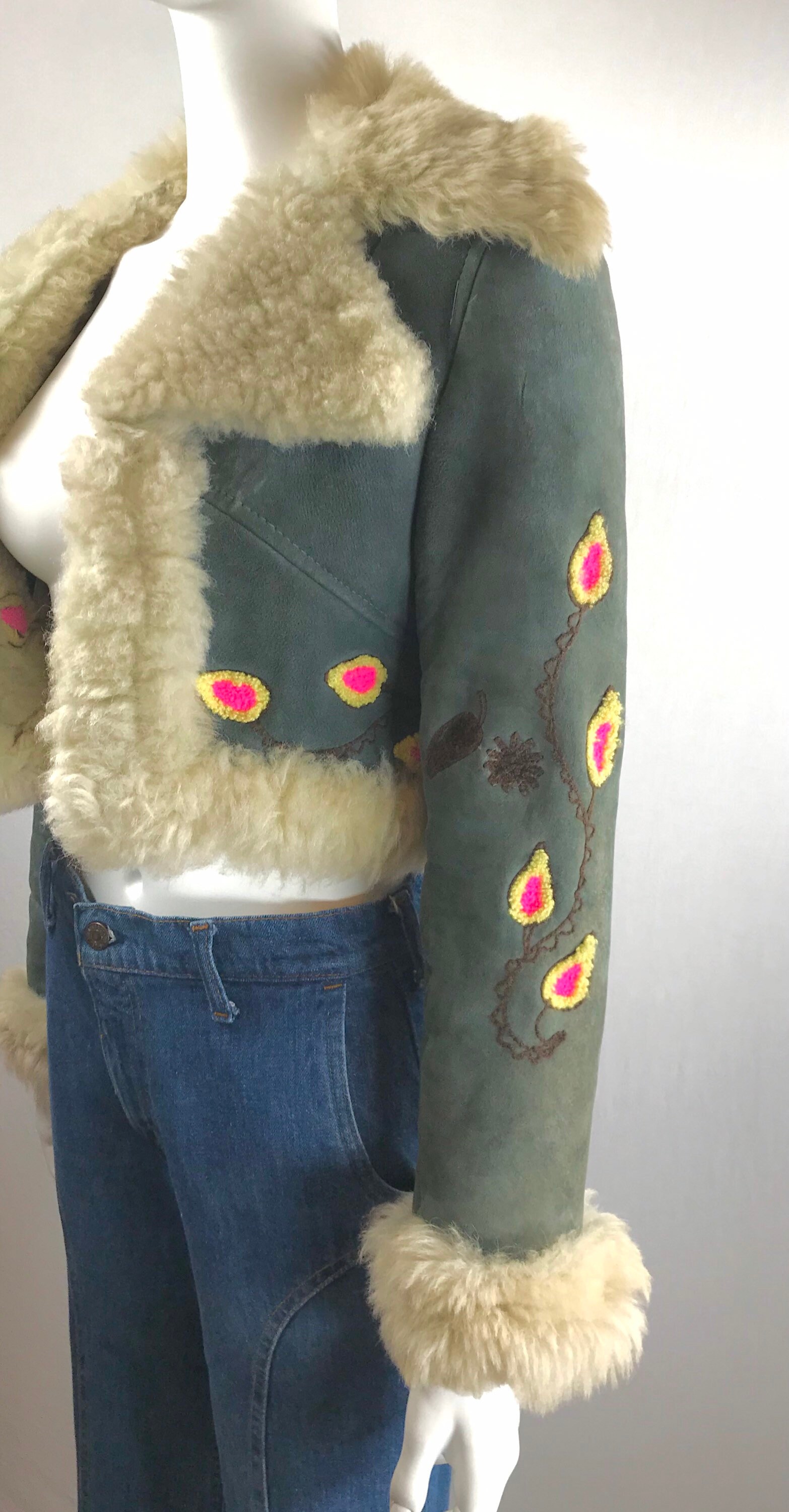 Vintage 60s 70s YAQUB Rare Cropped Jacket | Embroidered Shearling ...