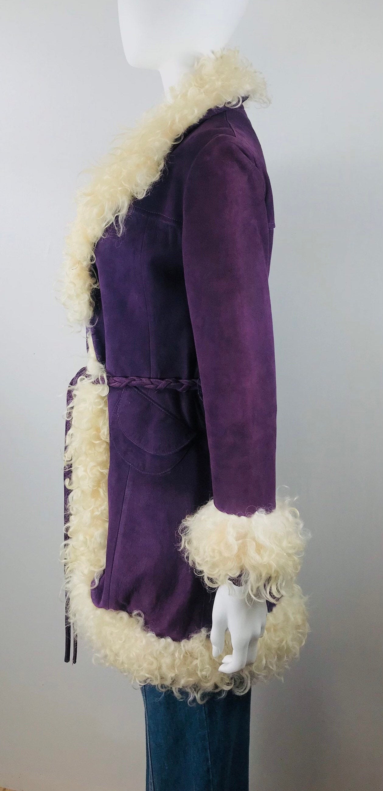 Prince Vibes ~ Restored Vintage 60s LILLI ANN Purple Suede Curly Lamb ...