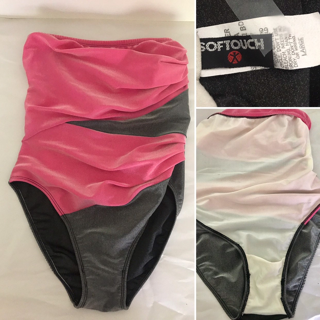 Vintage 80s 90s SOFTOUCH Metallic Sparkly Pink Gray Color Blocked ~ One ...