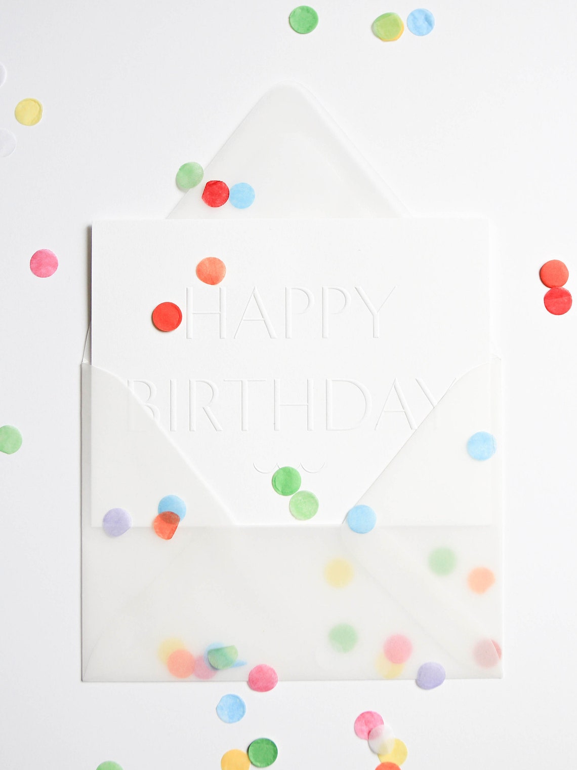 Rainbow Confetti Party Embossed Birthday Card, Transparent Vellum ...