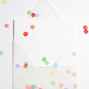 Rainbow Confetti Party Embossed Birthday Card, Transparent Vellum ...