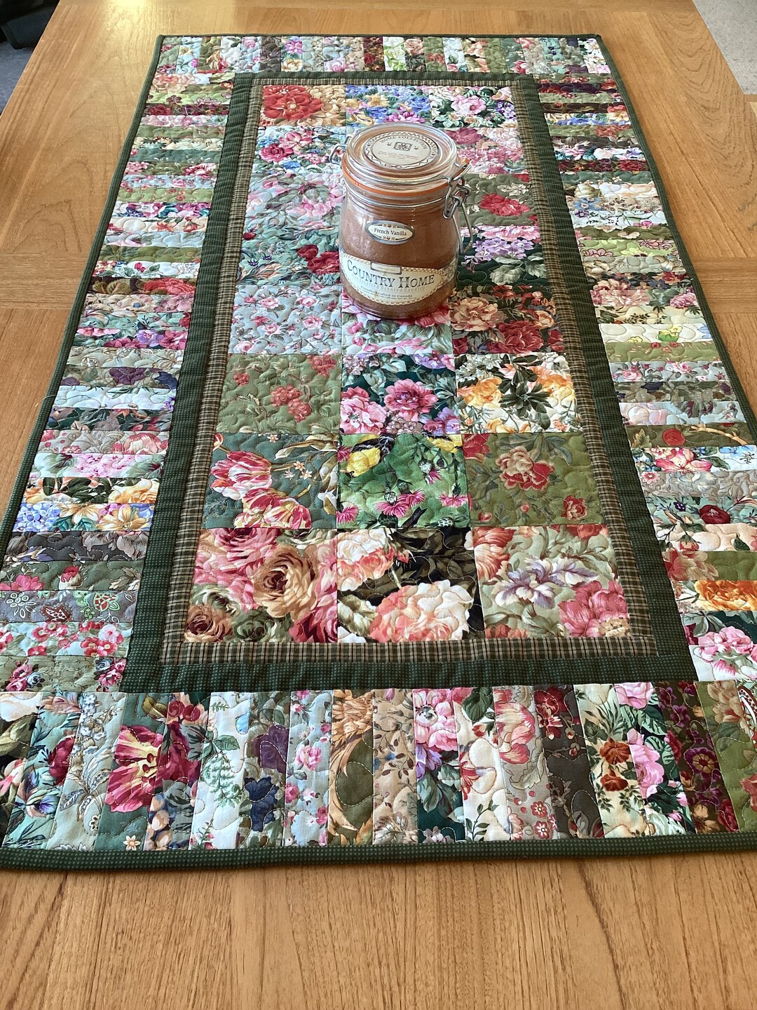 Green Blended Floral Garden Table Runner 42 3/4 X 23 1/4, Patchwork ...