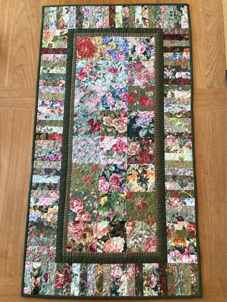 Green Blended Floral Garden Table Runner 42 3/4 X 23 1/4, Patchwork ...