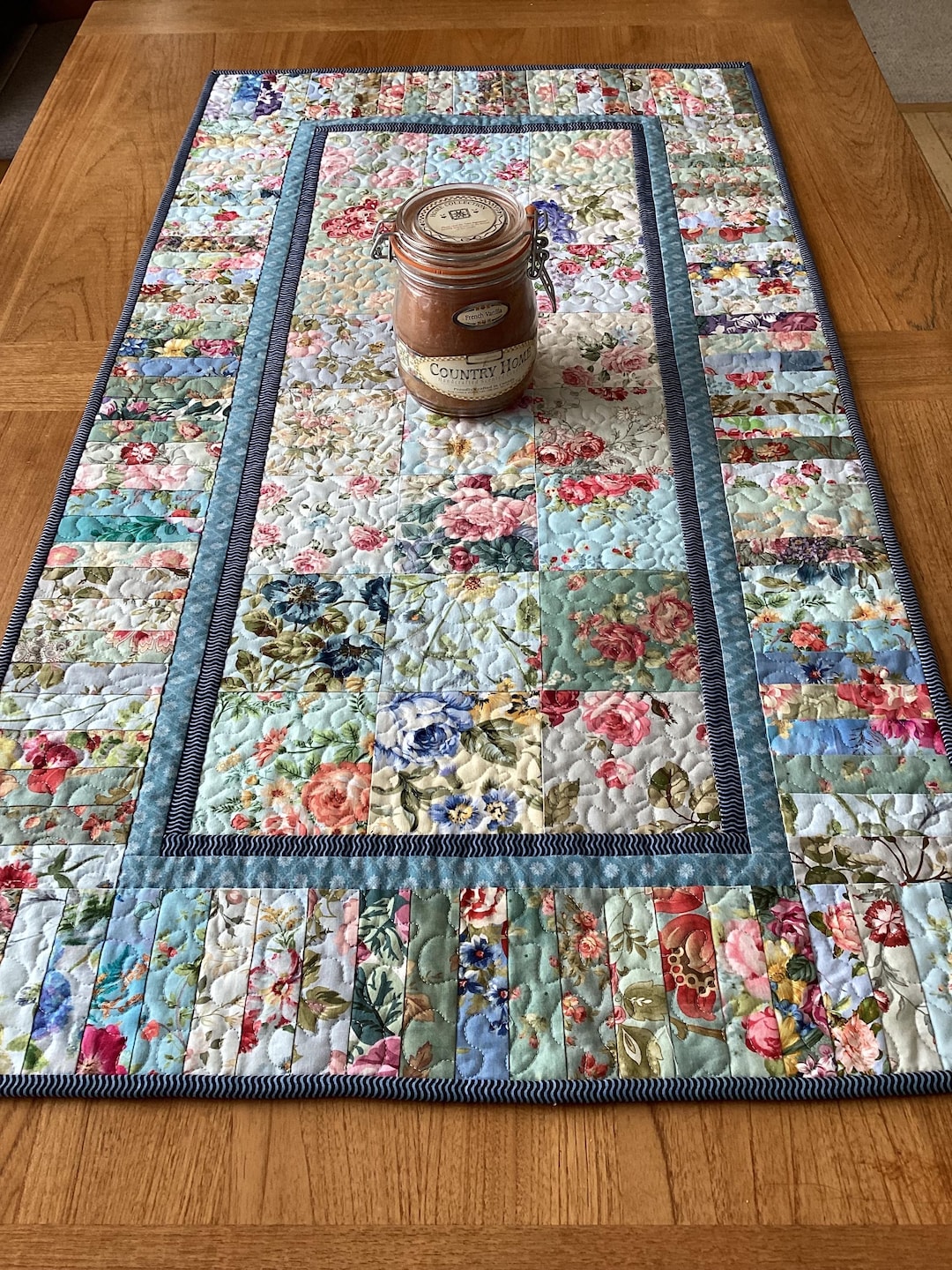 Blue Blended Floral Quilted Table Runner 43 X 23 1/2 - Etsy