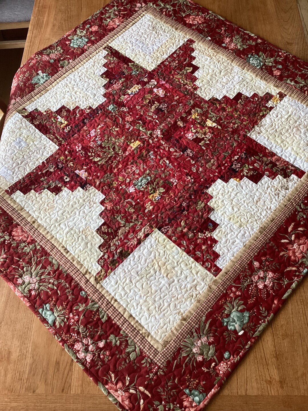 Scrappy Red Log Cabin Star Table Topper 40 1/2 X 40 1/2 - Etsy