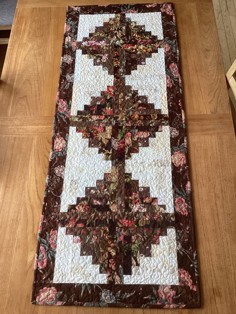 Triple Brown Log Cabin Quilted Table Runner 48 1/4 X 19 1/4 With Folded ...