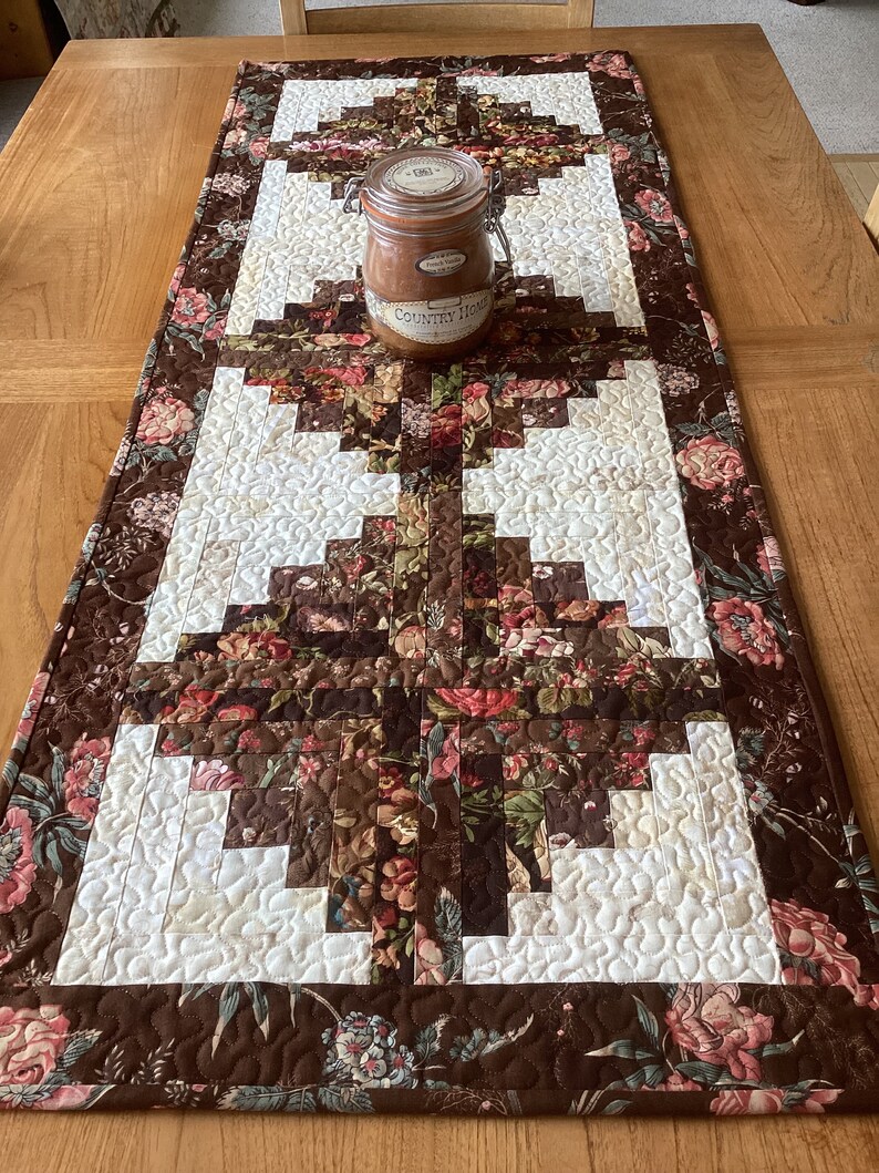 Triple Brown Log Cabin Quilted Table Runner 48 1/4 X 19 1/4 With Folded ...