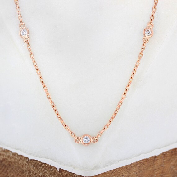 Bezel Diamond Necklace Chain | Etsy