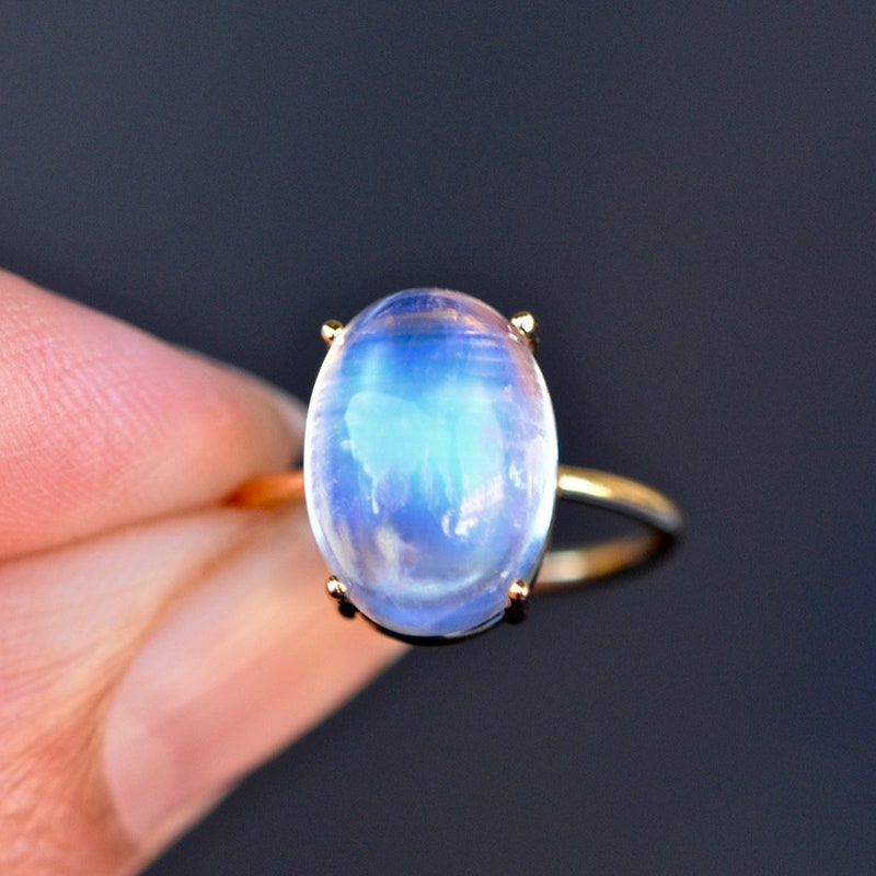 Blue Moonstone Ring - Etsy UK