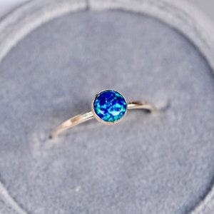 Blue Opal 14k Gold Filled Ring, October Birthstone Ring, Beaded Round ...