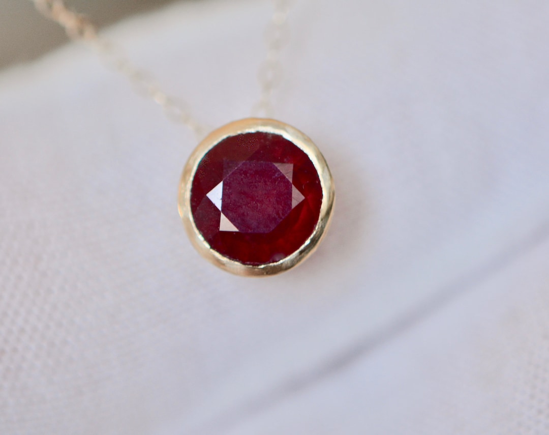 Genuine Ruby Solitaire Necklace 14k Gold, July Birthstone Pendant ...