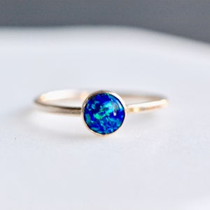 Blue Opal 14k Gold Filled Ring, October Birthstone Ring, Beaded Round ...