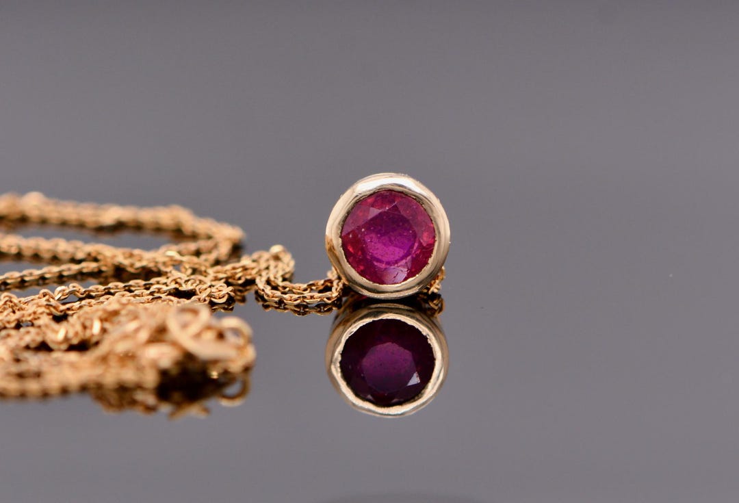 Natural Ruby Solitaire Necklace 14k Gold, July Birthstone Pendant ...