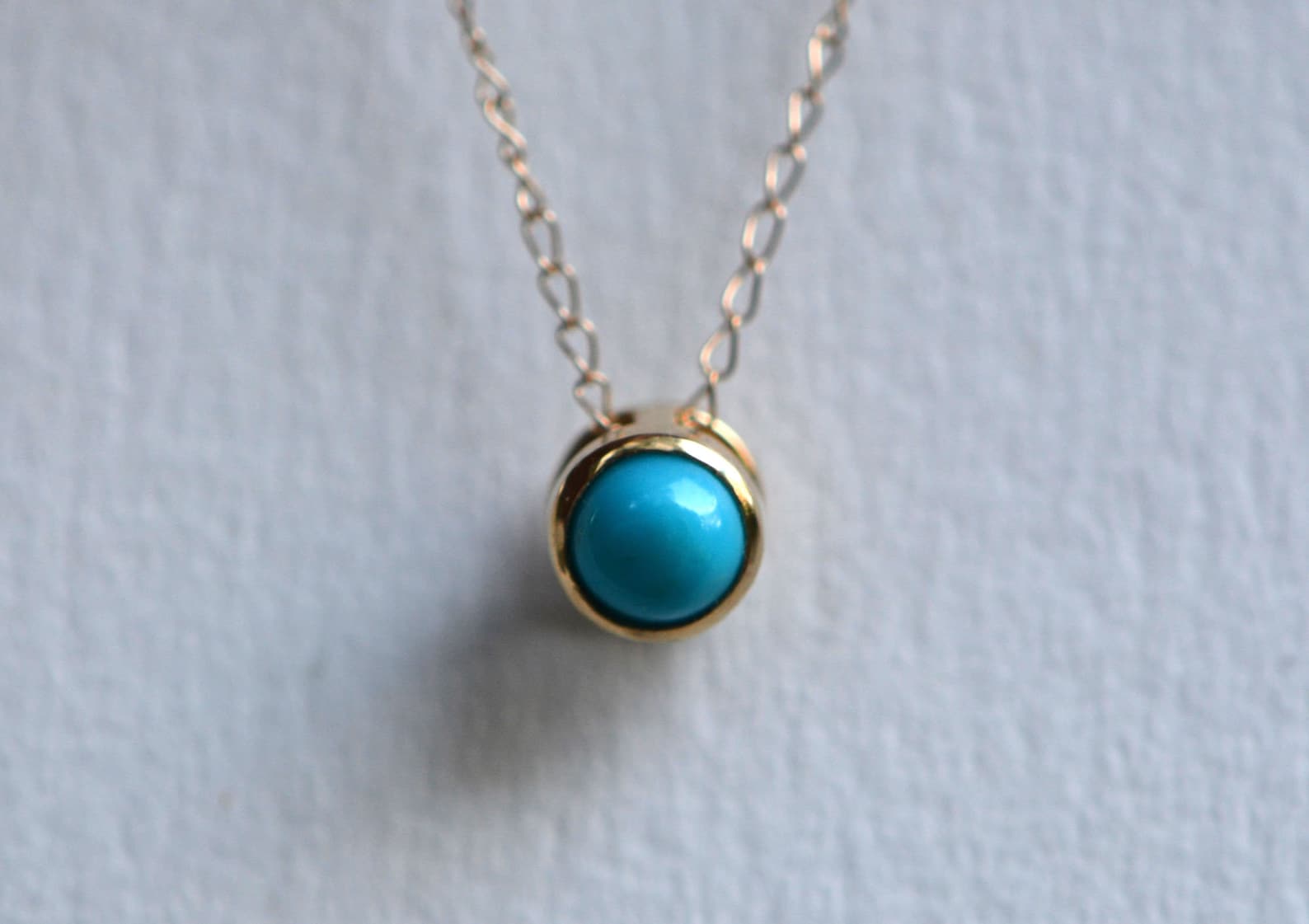Round Turquoise Slide Necklace 14k Gold, Sleeping Beauty Blue Turquoise ...