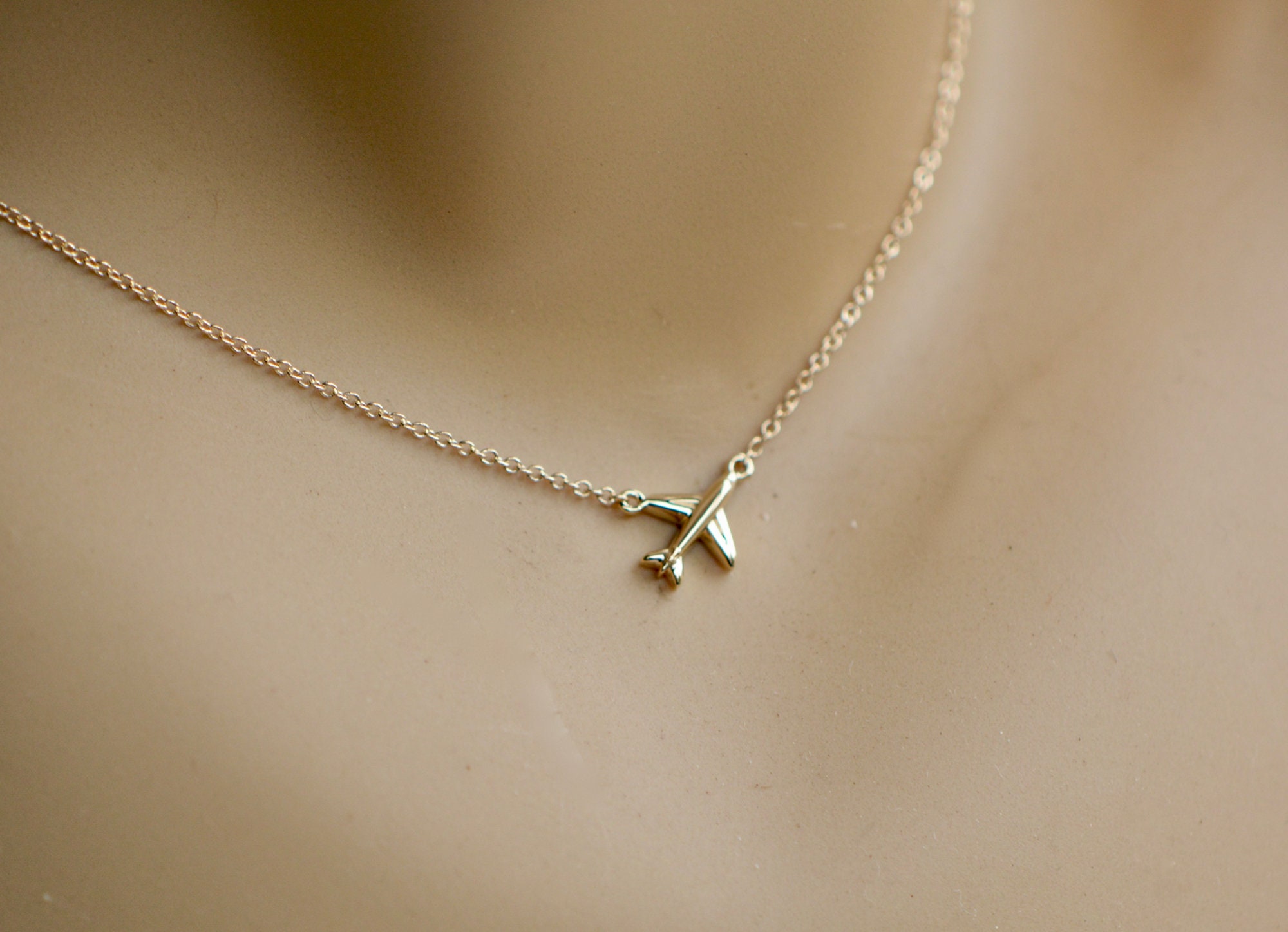 Airplane Necklace 14k Gold, Aviation Jewelry, Aeroplane Necklace, Gift ...