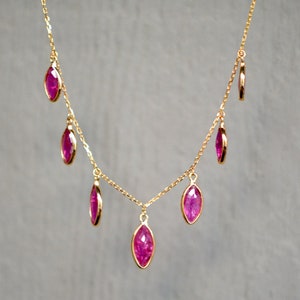 Genuine Ruby Drops Necklace, 14kt Gold Red Ruby Teardrop Layering ...