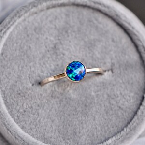 Blue Opal 14k Gold Filled Ring, October Birthstone Ring, Beaded Round ...