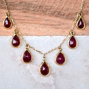 Genuine Ruby Drops Necklace, 18kt Gold Red Ruby Teardrop Layering ...
