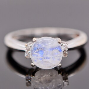 Blue Moonstone Face & Diamond Ring 10k White Gold, June Birthstone Ring ...