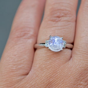 Blue Moonstone Face & Diamond Ring 10k White Gold, June Birthstone Ring ...