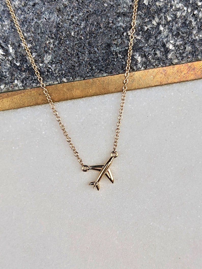 Airplane Necklace 14k Gold, Aviation Jewelry, Aeroplane Necklace, Gift ...