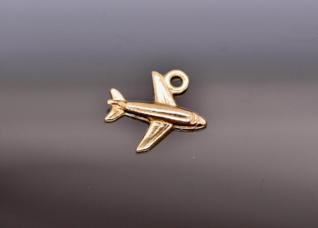 Airplane Dangle Charm Solid 14k Gold, Aviation Jewelry, Aeroplane ...