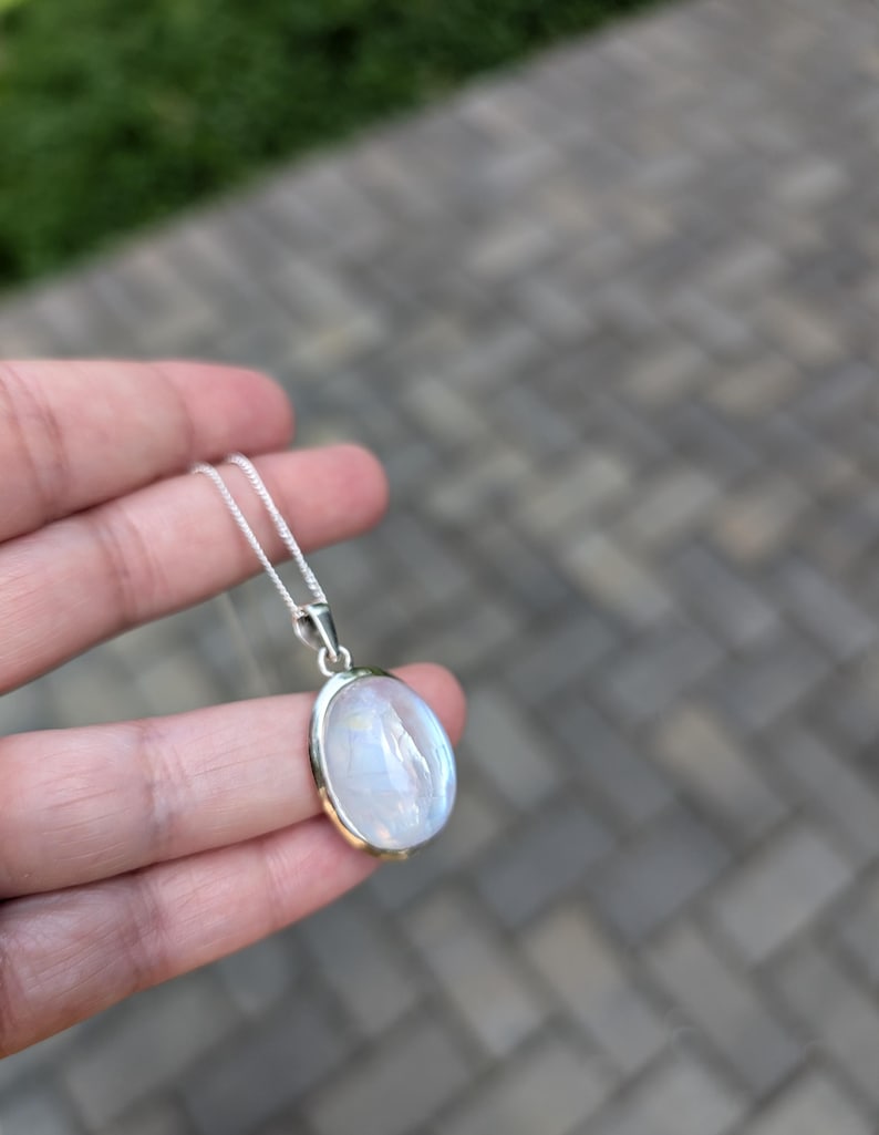 Rainbow Moonstone Oval Statement Necklace in Sterling Silver : June ...