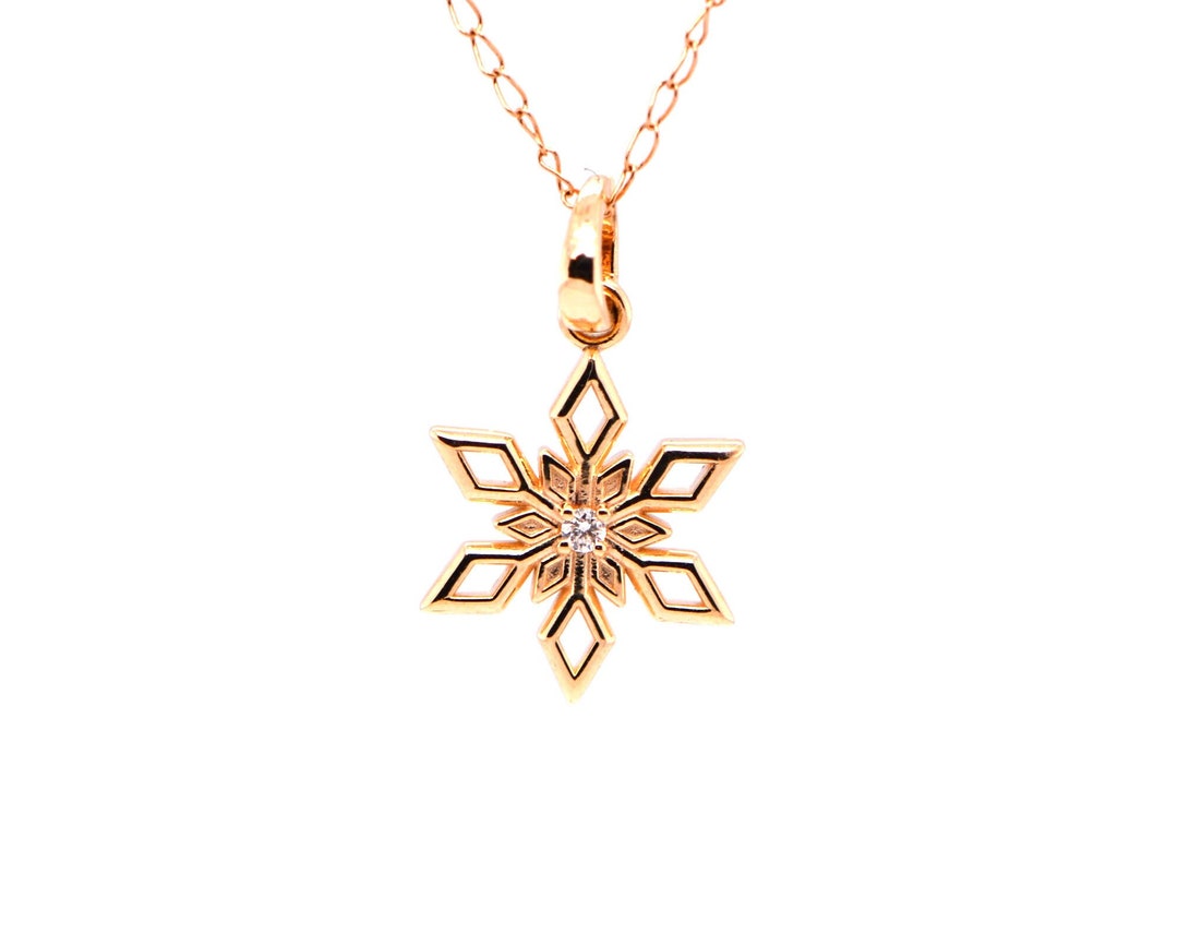Diamond Snowflake Pendant Solid 14k Gold, Winter Accessories, Everyday ...
